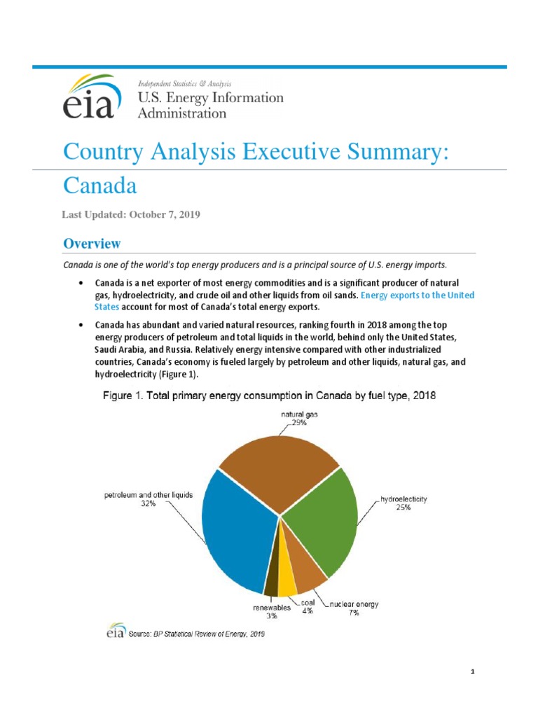 Country Analysis Executive Summary: Canada: Last Updated: October 7 ...