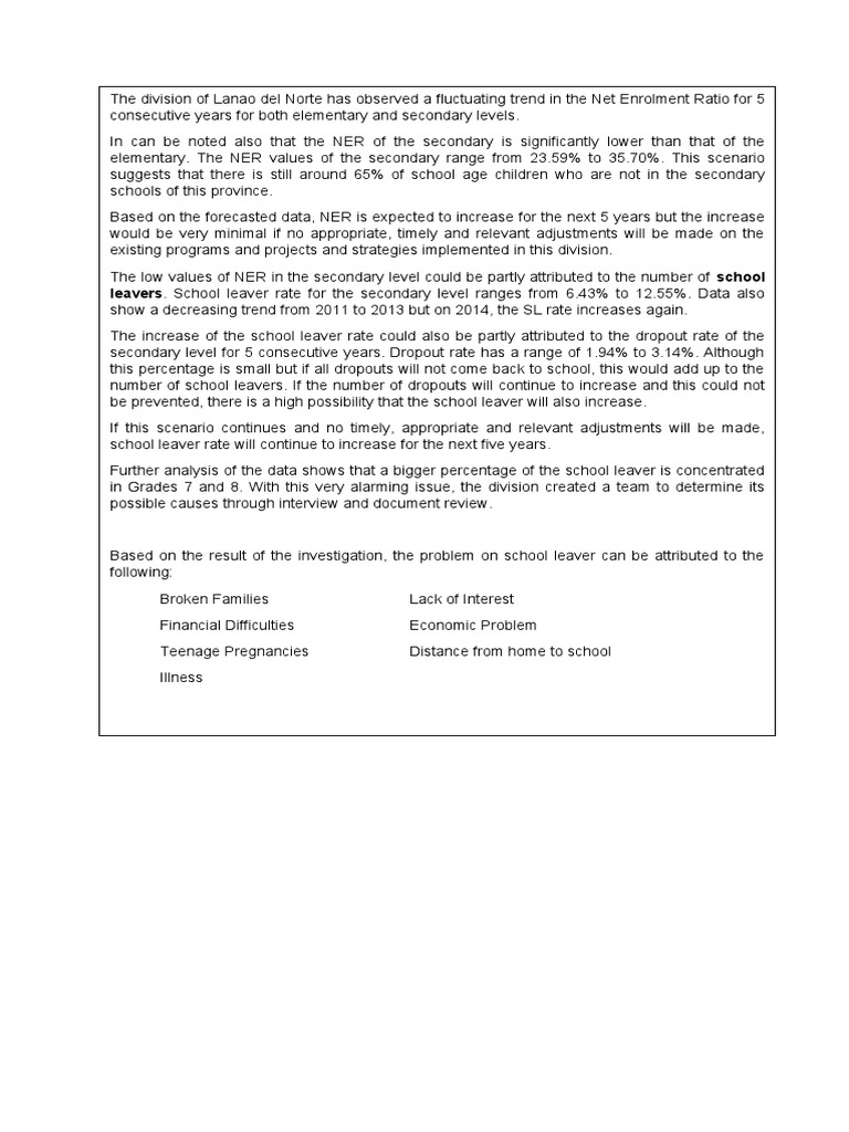 Leavers. School Leaver Rate For The Secondary Level Ranges From 6.43% ...