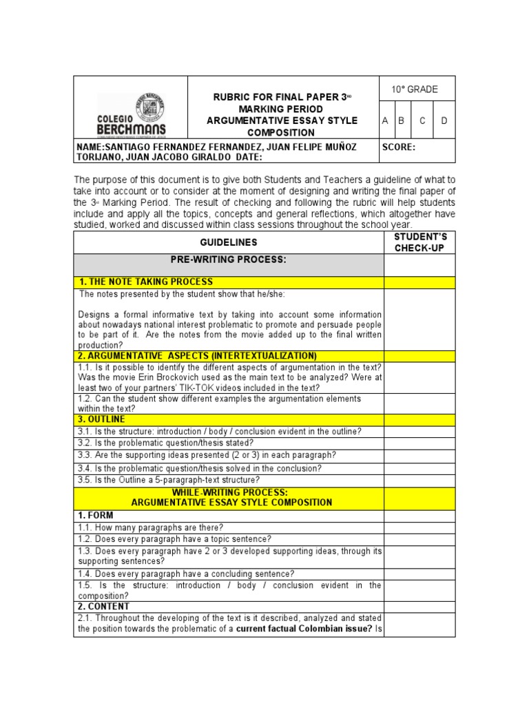 Rubric For Final Paper 3RD Marking Period | PDF | Linguistic Typology ...