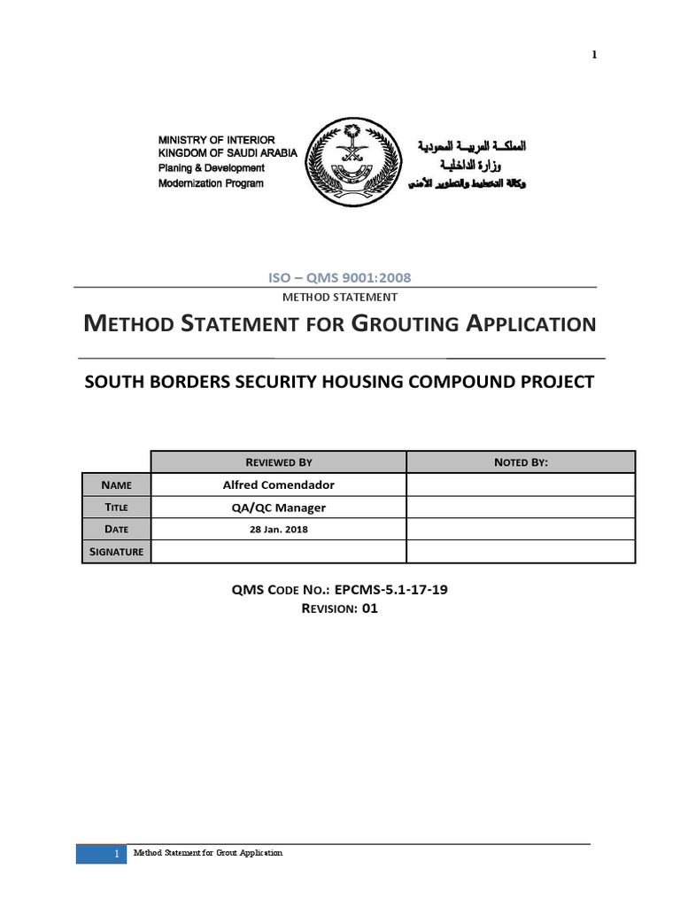MS For Grouting Application | PDF | Personal Protective Equipment | Concrete