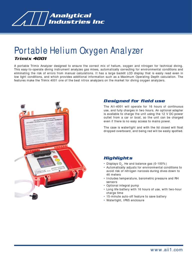 Portable Helium Oxygen Analyzer: Trimix 4001 | PDF | Underwater Diving ...
