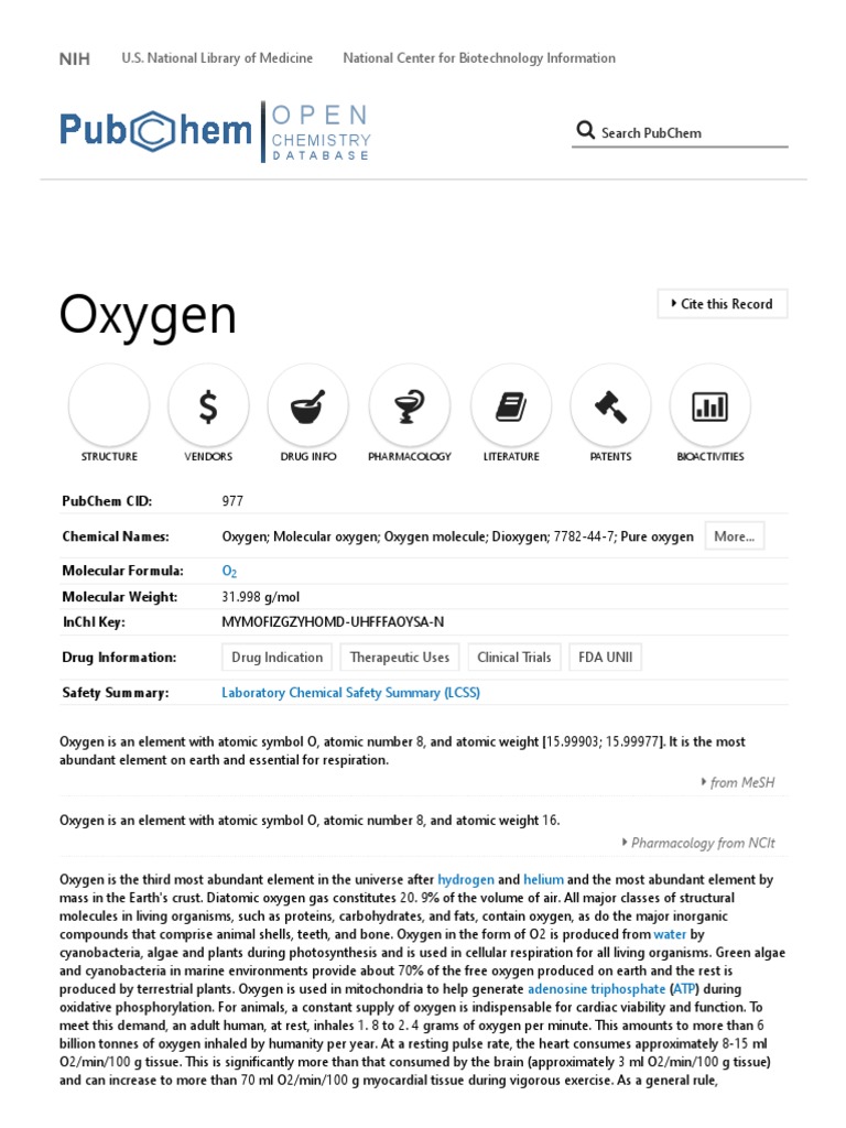 Oxygen PubChem | PDF | Reactive Oxygen Species | Hydrogen Peroxide
