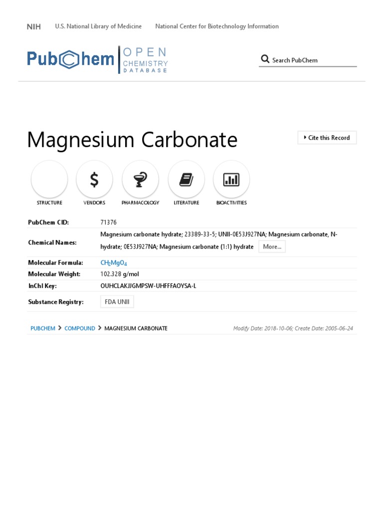 Magnesium Carbonate - PubChem PDF | PDF | Chemical Substances ...