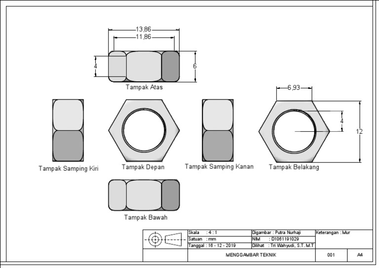 Gambar Teknik Mur dan Baut 2D | PDF
