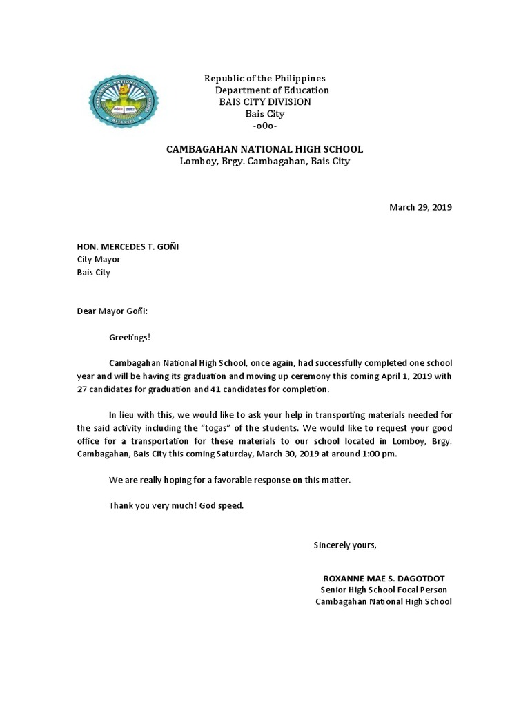 Request Letter Transpo Immersion | PDF