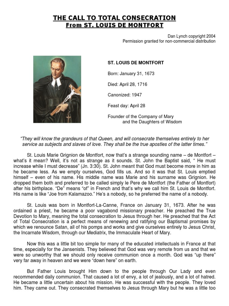 The CALL To TOTAL CONSECRATION From ST Louis de Montfort | PDF ...