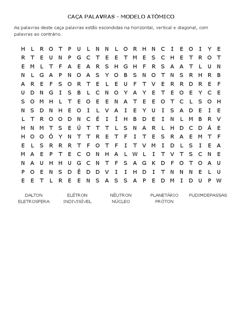 Caça Palavras - Modelo Atômico - Correto | Download grátis PDF | Átomos ...