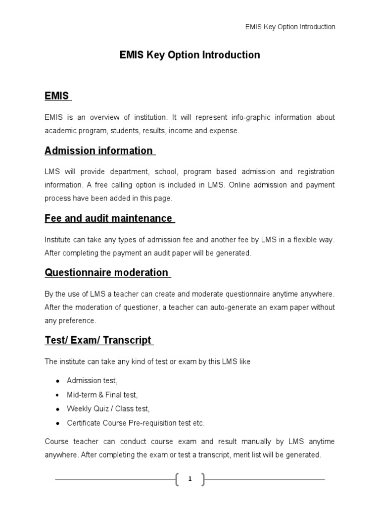 EMIS Key Option Introduction | PDF | Educational Technology | You Tube