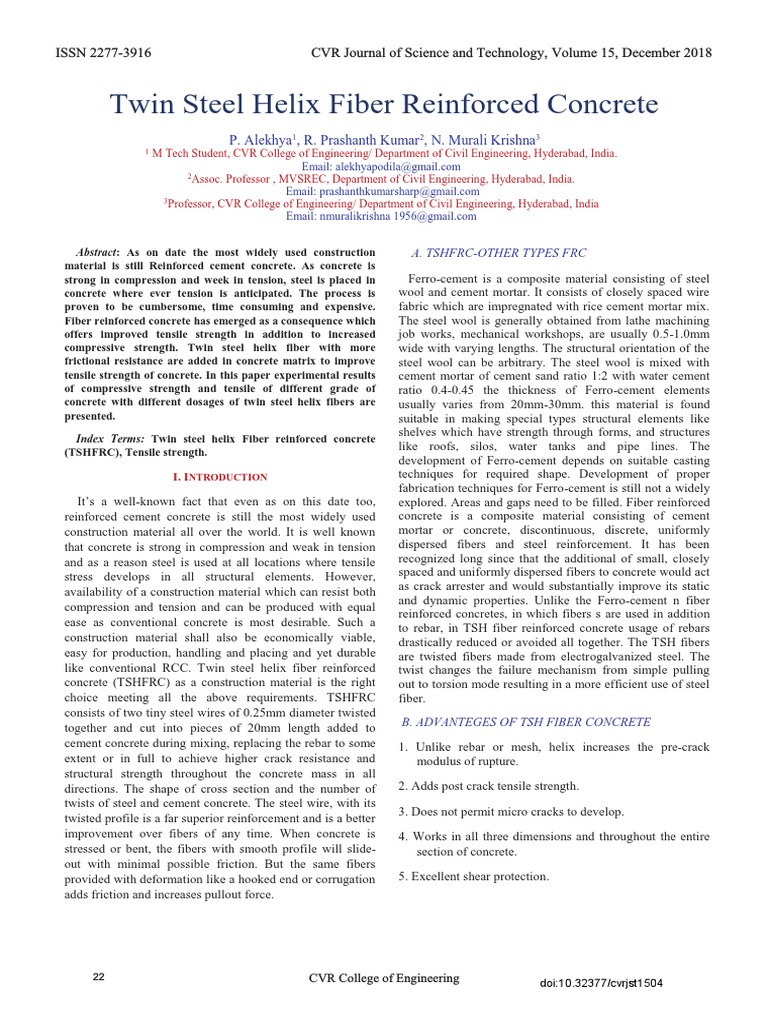 Twin Steel Helix Fiber Reinforced Concrete: P. Alekhya, R. Prashanth ...