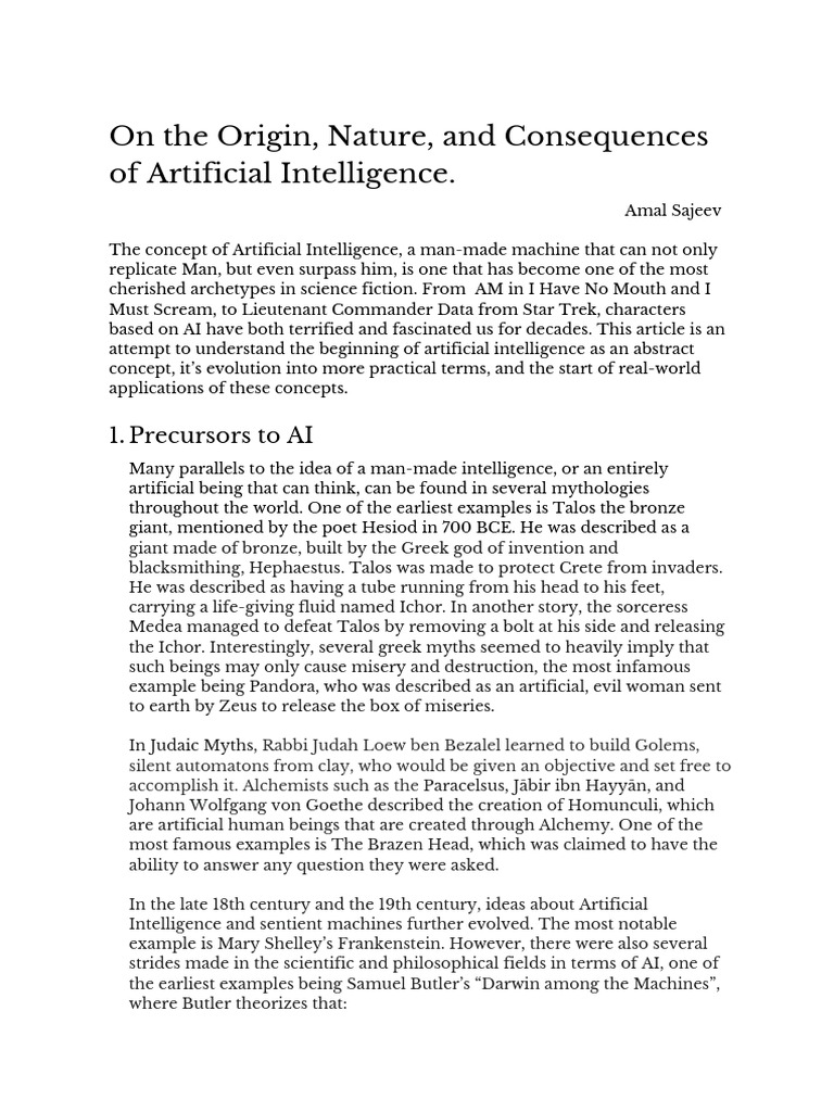 On The Origin, Nature, and Consequences of Artificial Intelligence | PDF | Artificial ...
