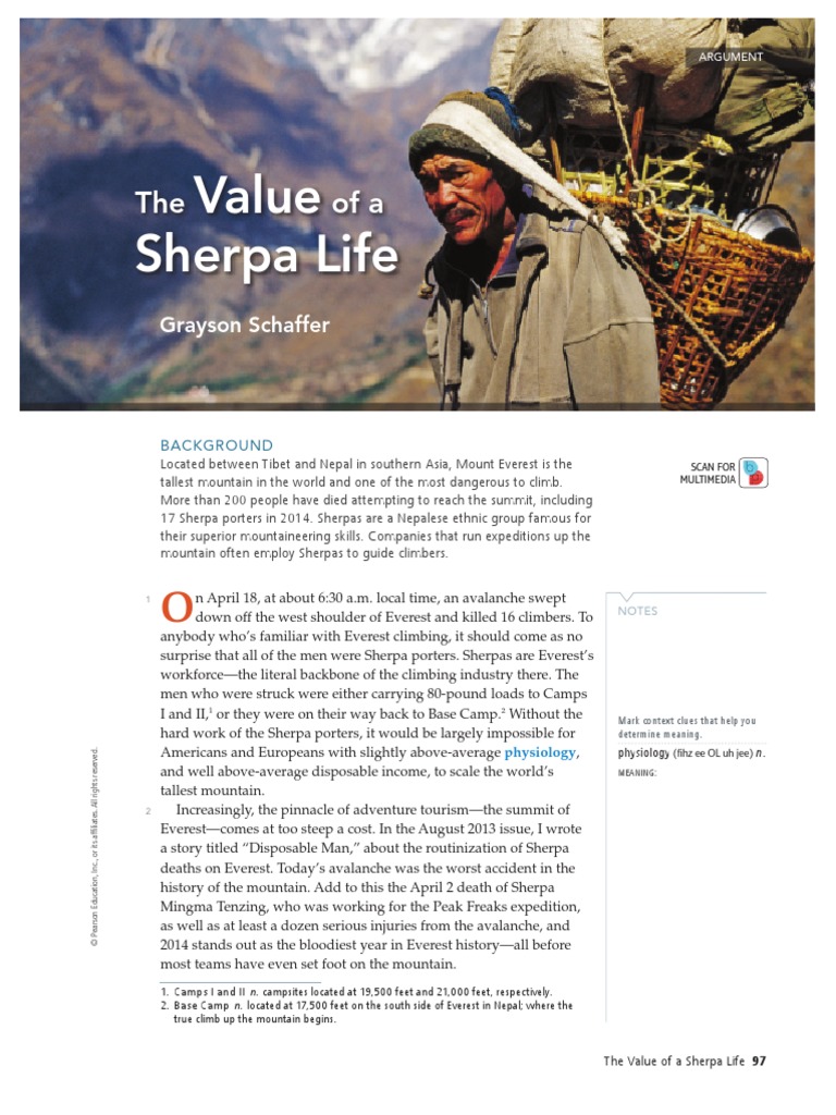 The Value of A Sherpa Life 1 | PDF | Mount Everest | Mountaineering