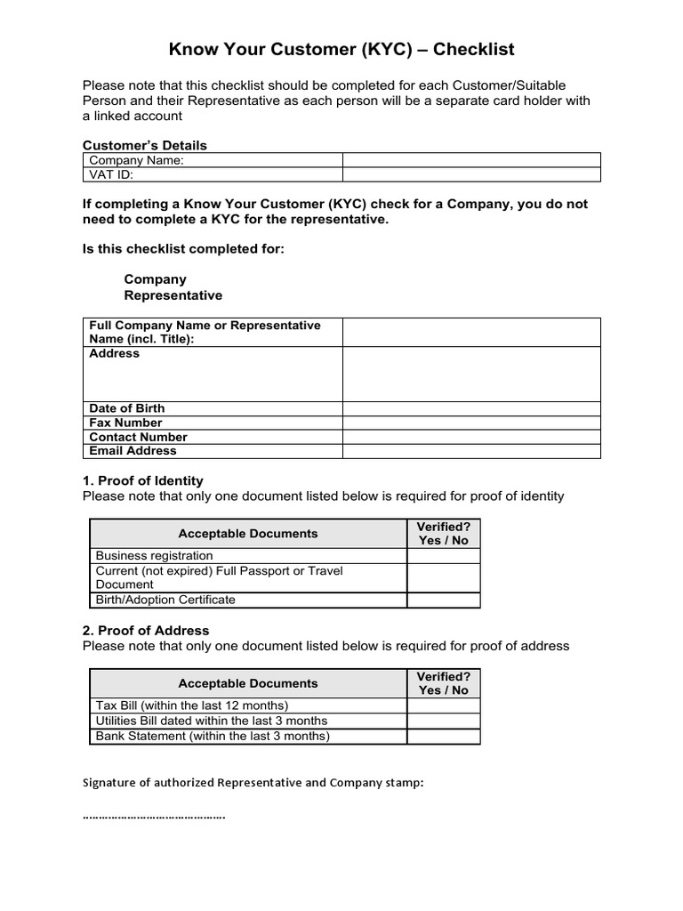 Know Your Customer (KYC) - Checklist | PDF