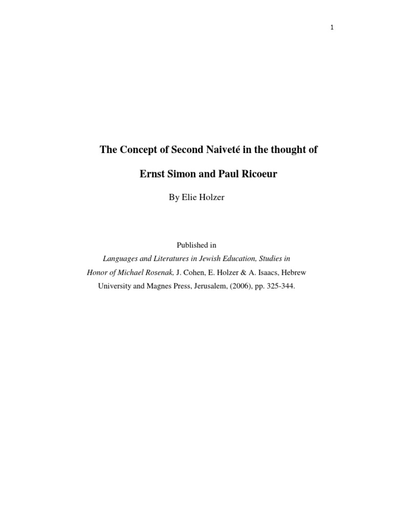 Second Naivete by Simon and Ricoeur | PDF | Hermeneutics | Reason