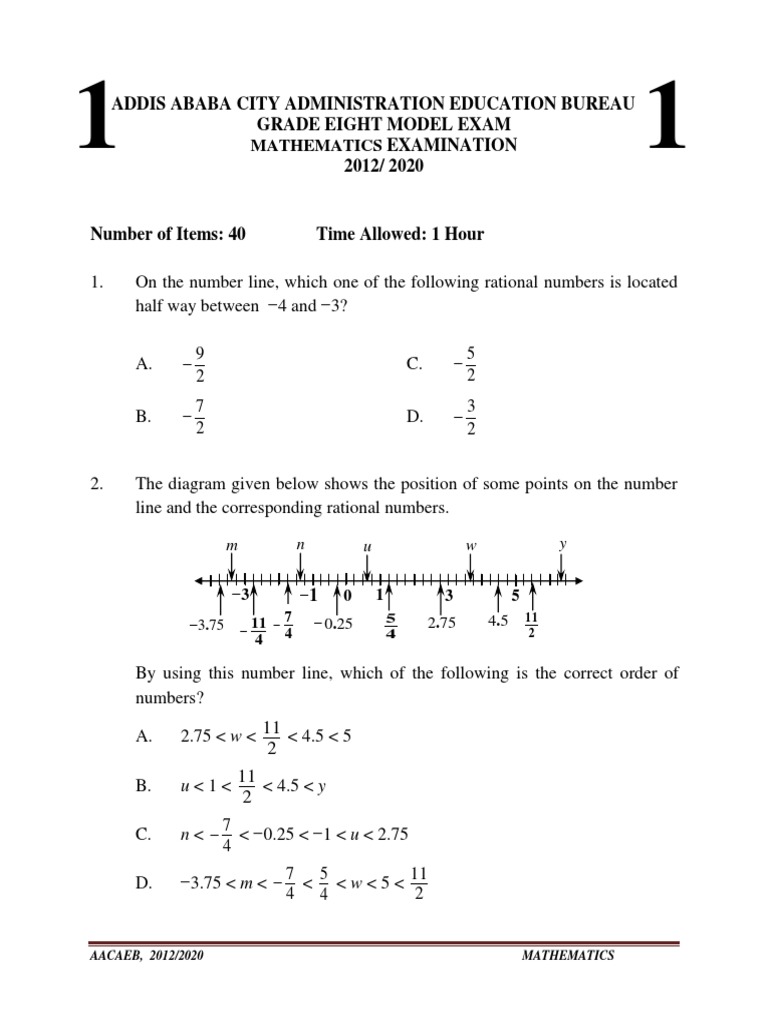 Addis Ababa City Administration Education Bureau Grade Eight Model Exam ...