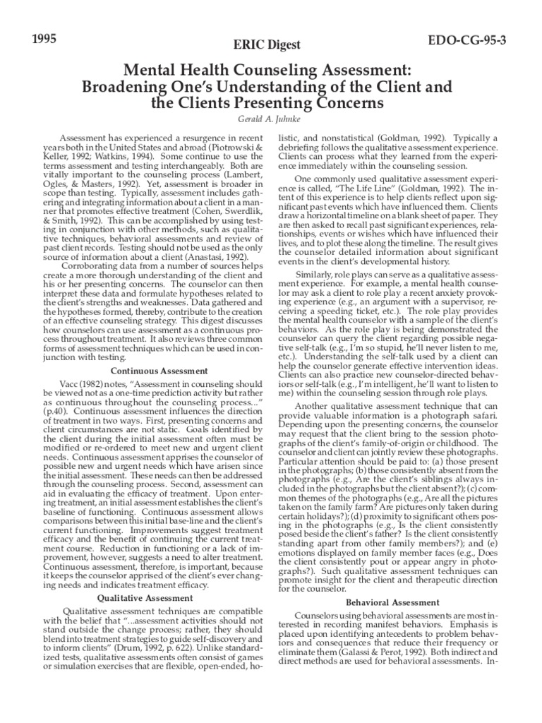 Mental Health Counseling Assessment | PDF | Psychotherapy | Qualitative ...