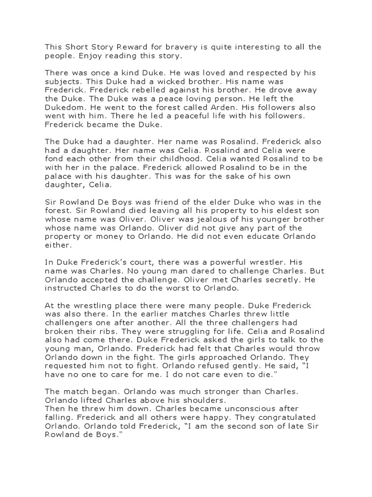 This Short Story Reward For Bravery Is Quite Interesting To All The ...