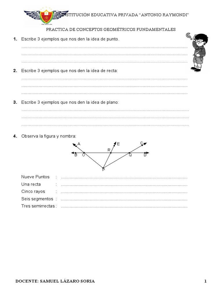 Practica de Conceptos Geométricos Fundamentales - 5to | PDF | Geometría ...