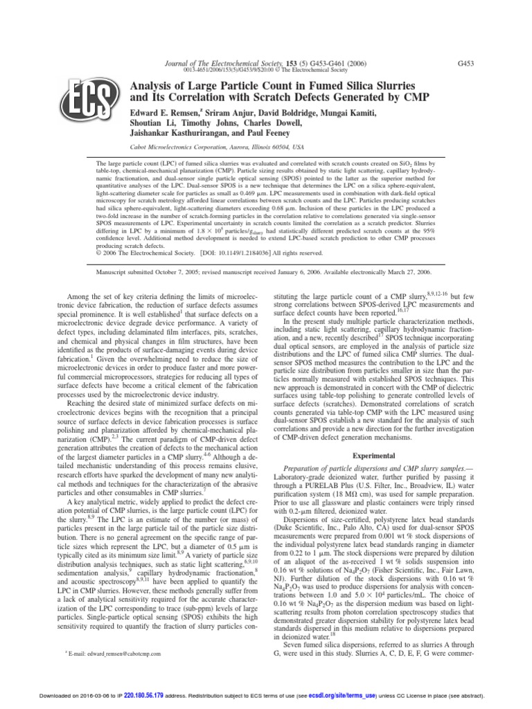 Analysis of Large Particle Count in Fumed Silica Slurries and Its ...