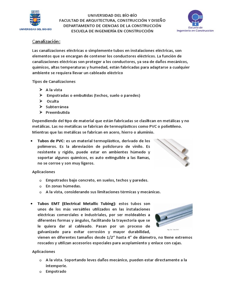 Canalizaciones INSTALACIONES ELÉCTRICAS | PDF | Cloruro de polivinilo | Tubería (transporte de ...