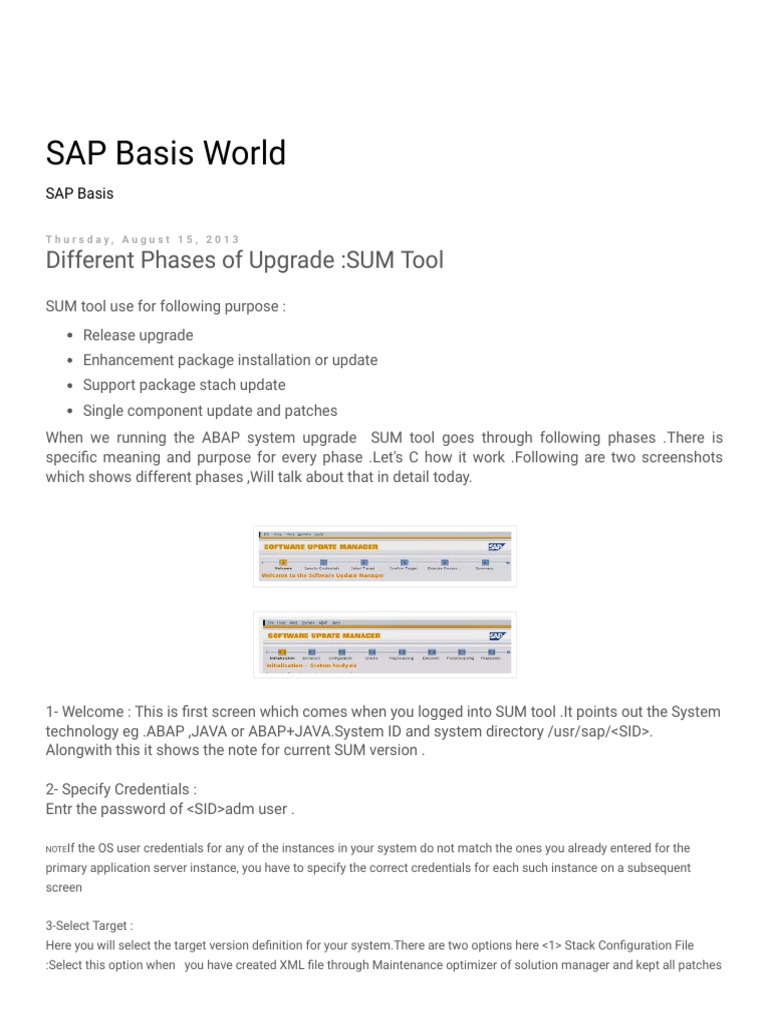 SAP Basis World - Different Phases of Upgrade - SUM Tool | PDF ...