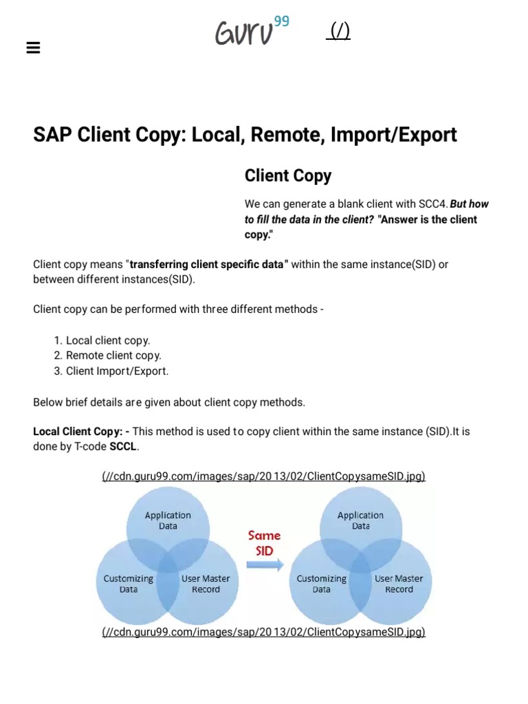 SAP Client Copy - Local, Remote, Import - Export | PDF | Data Management | Databases
