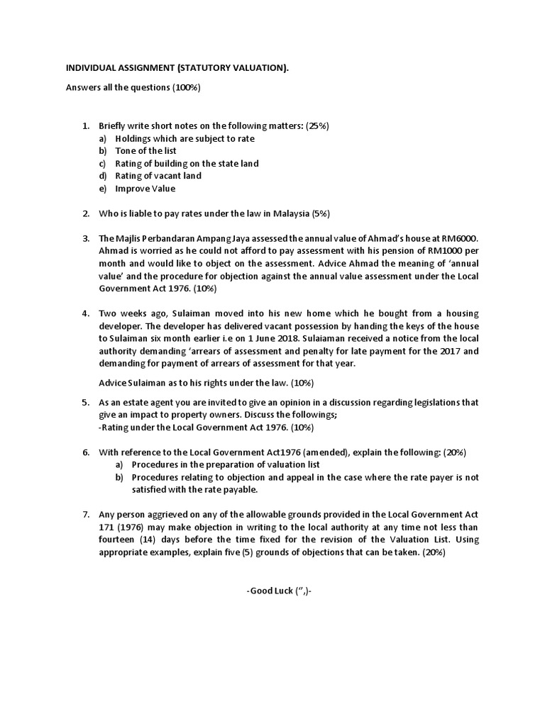 Individual Assignment (Statutory Valuation) | PDF