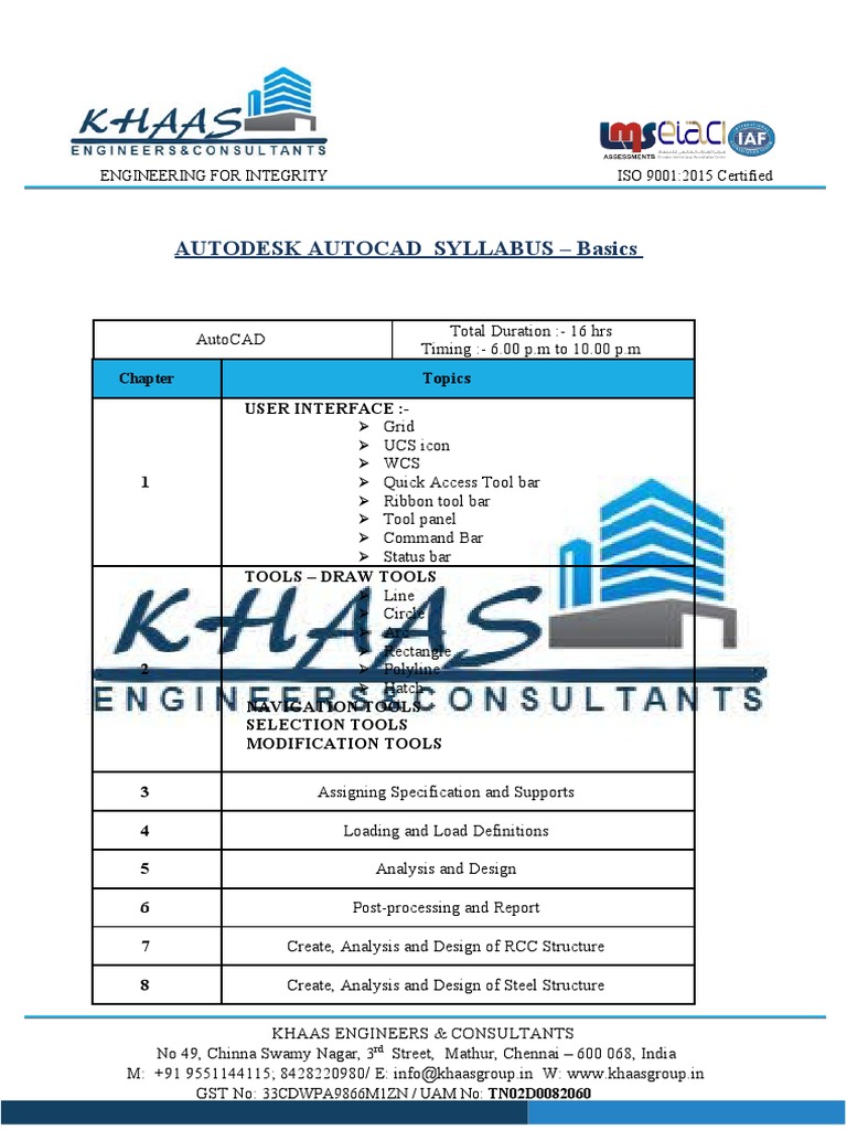 Autodesk Autocad Syllabus - Basics: Topics User Interface | PDF