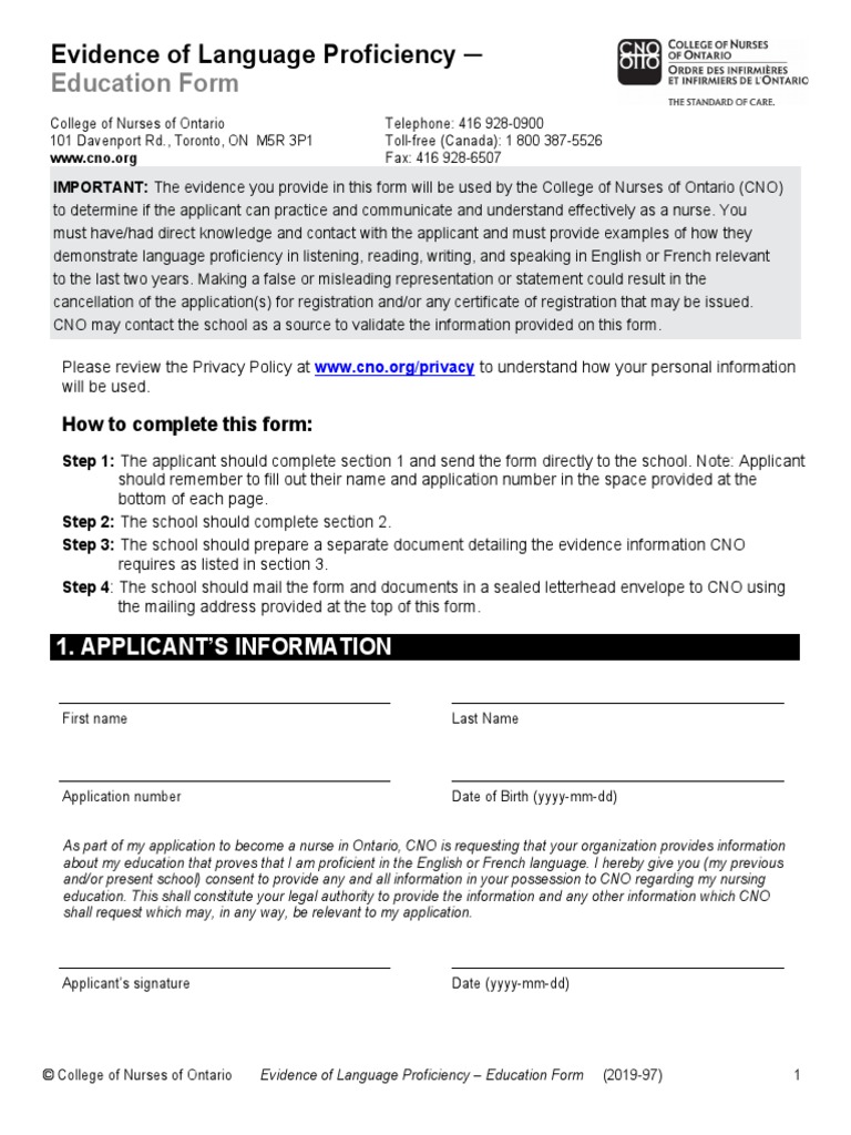 Education Form: Evidence of Language Proficiency | PDF | Information ...