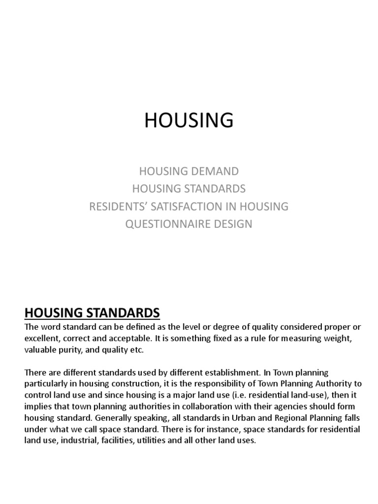 Housing Standards and Resident Satisfaction | PDF | Household | Perception