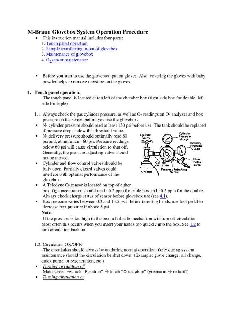 M-Braun Glovebox System Operation Procedure | PDF | Vacuum | Valve