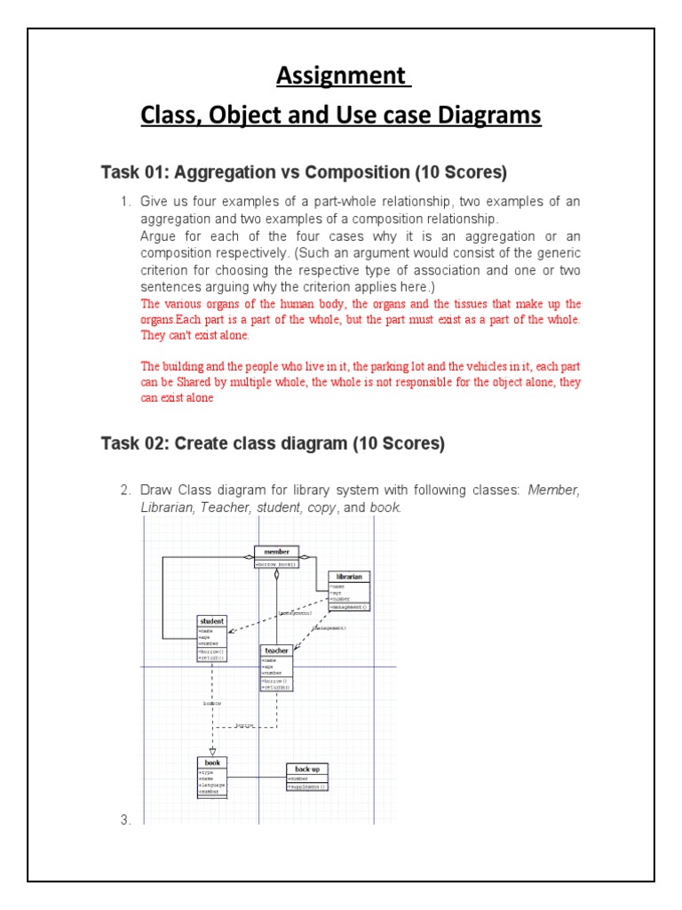 Assignment Class, Object and Use Case Diagrams: Task 01: Aggregation Vs Composition (10 Scores ...