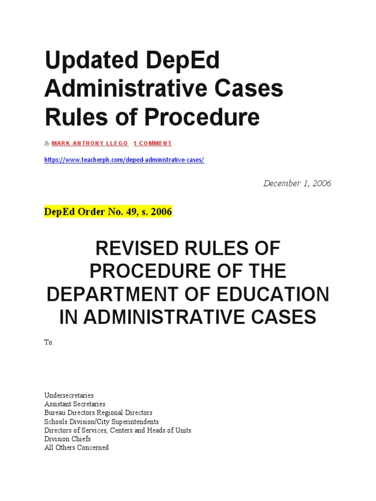 RULES OF PROCEDURE-DepEd Administrative Cases | Download Free PDF | Affidavit | Witness