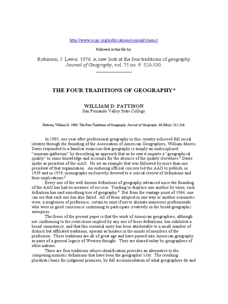 Pattison, W. D. 1964. The Four Traditions - and Robinson, J.L. 1976. A ...