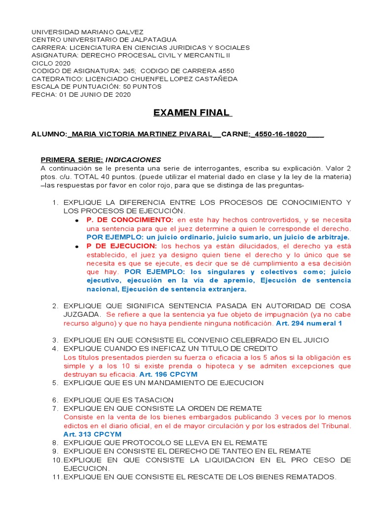 Examen Final de Derecho Procesal Civil y Mercantil | PDF | Hipoteca Comercial | Finanzas y ...