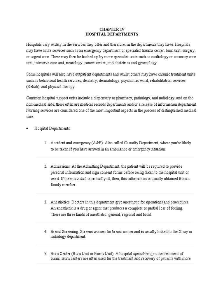 Chapter IV Hospital Department | PDF | Intensive Care Unit | Hospital