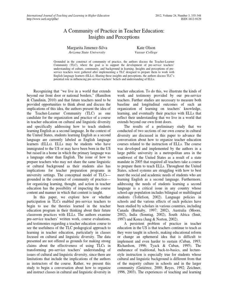 A Community of Practice in Teacher Education: Insights and Perceptions ...