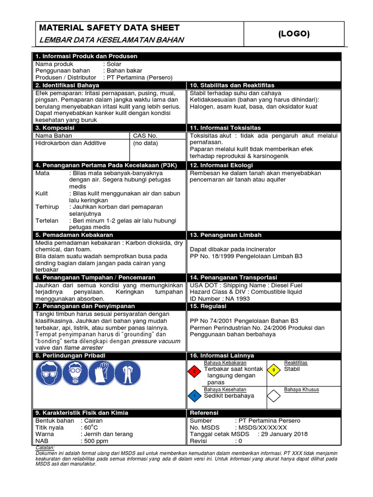 Contoh MSDS Ringkas - Solar Pertamina | PDF