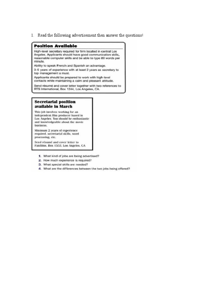 Read The Following Advertisement Then Answer The Questions! | PDF