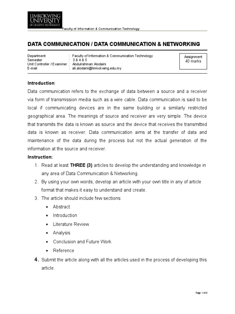 Data Communication - Assignment 2 | PDF | Data | Information