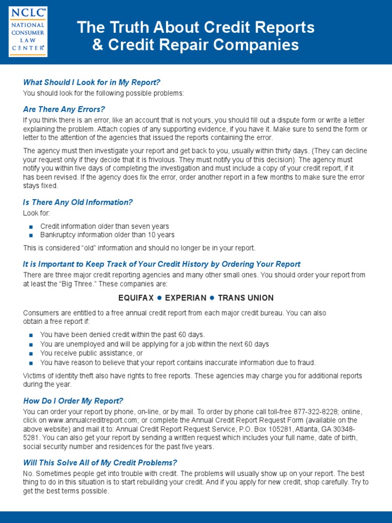 The Truth About Credit Reports & Credit Repair Companies: What Should I ...