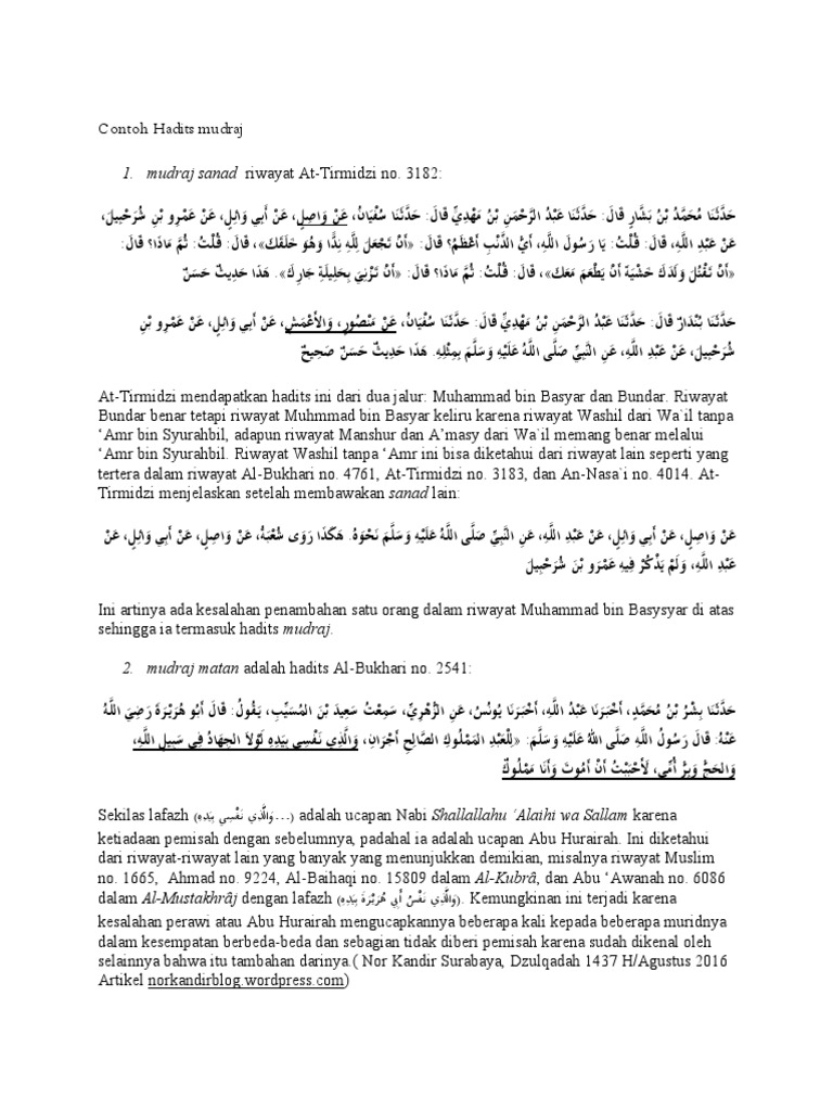 Contoh Hadits Mudraj | PDF | Hadith | Islamic Theology