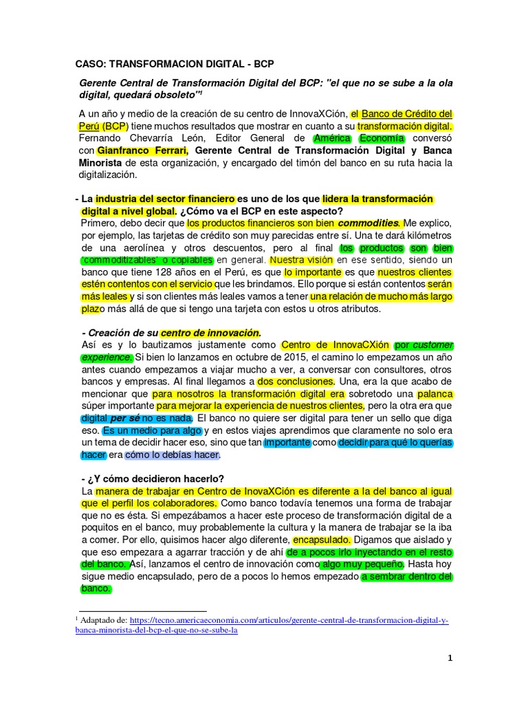 Caso BCP | PDF | Cliente | Innovación