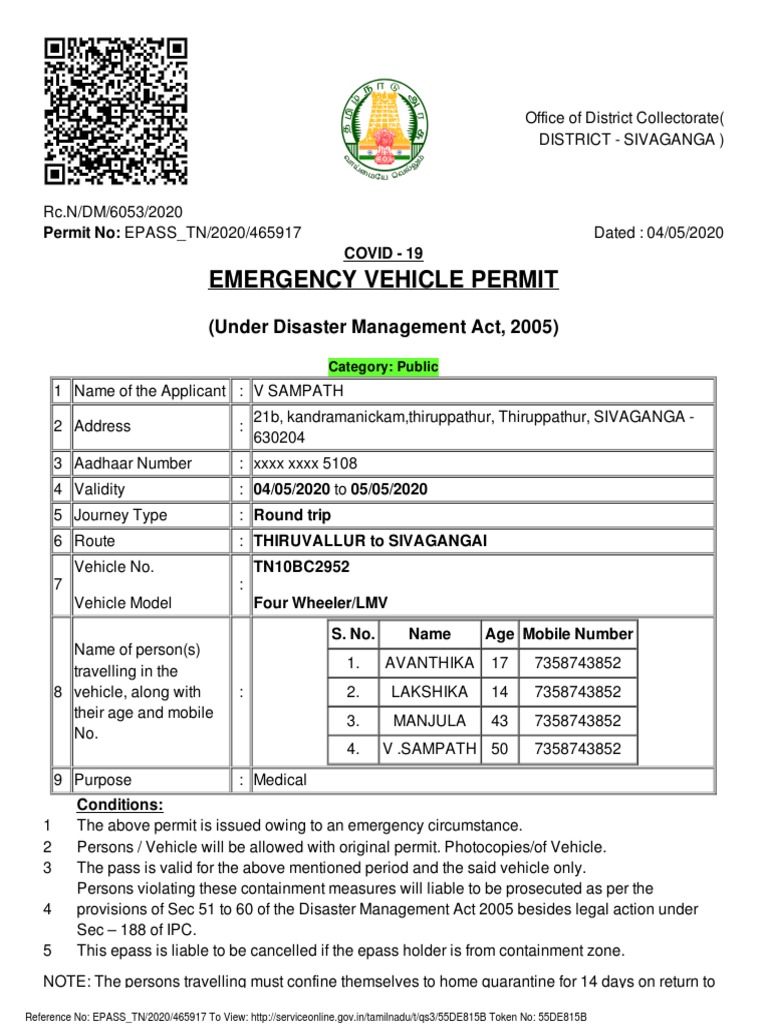 Emergency Vehicle Permit: (Under Disaster Management Act, 2005) | PDF ...