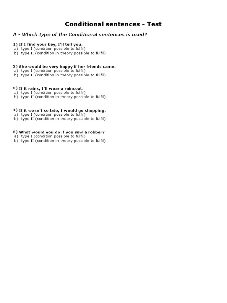 Conditional Sentences - Test: A - Which Type of The Conditional ...