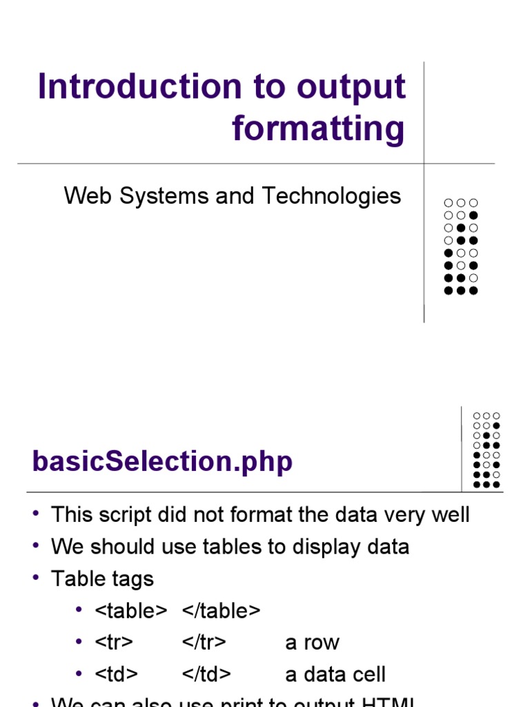 Introduction To Output Formatting | PDF | Php | Software Development