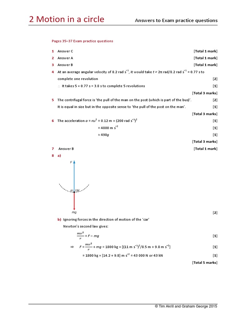 2 Motion in A Circle: Answers To Exam Practice Questions | PDF | Lift (Force) | Acceleration