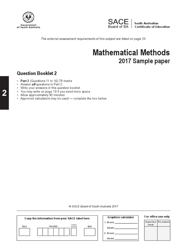 Mathematical Methods Sample Examination Paper - Book 2 | PDF | Seed ...