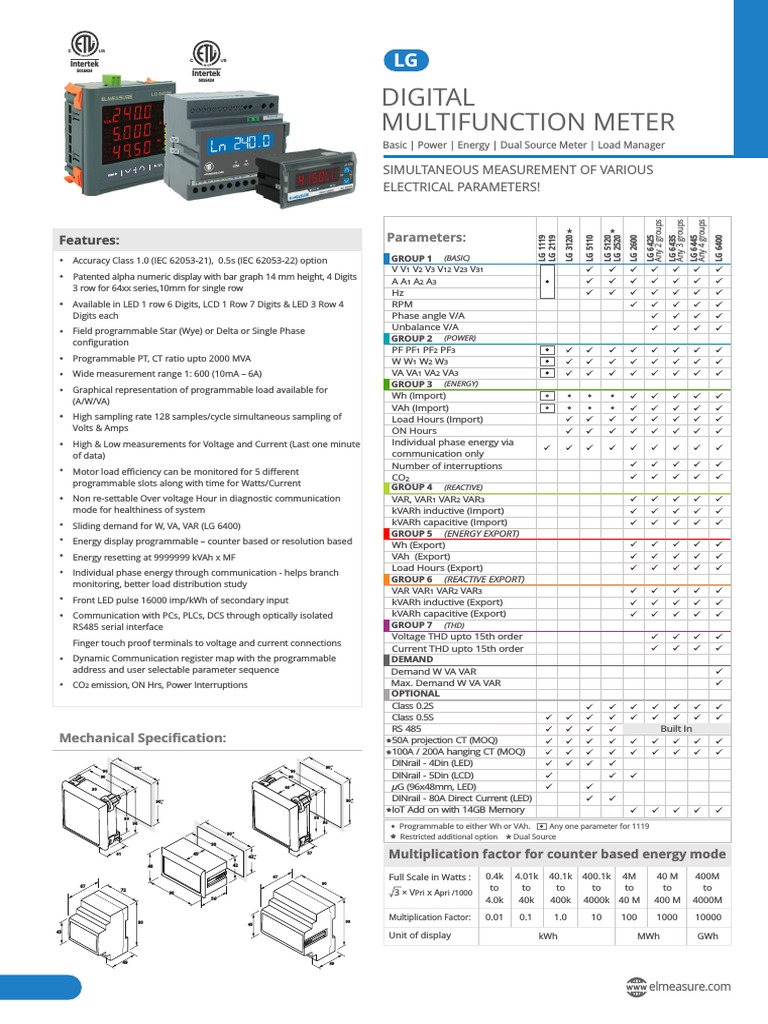Elmeasure Digital Multifunction Meter LG Catalog V5 0120 | PDF ...