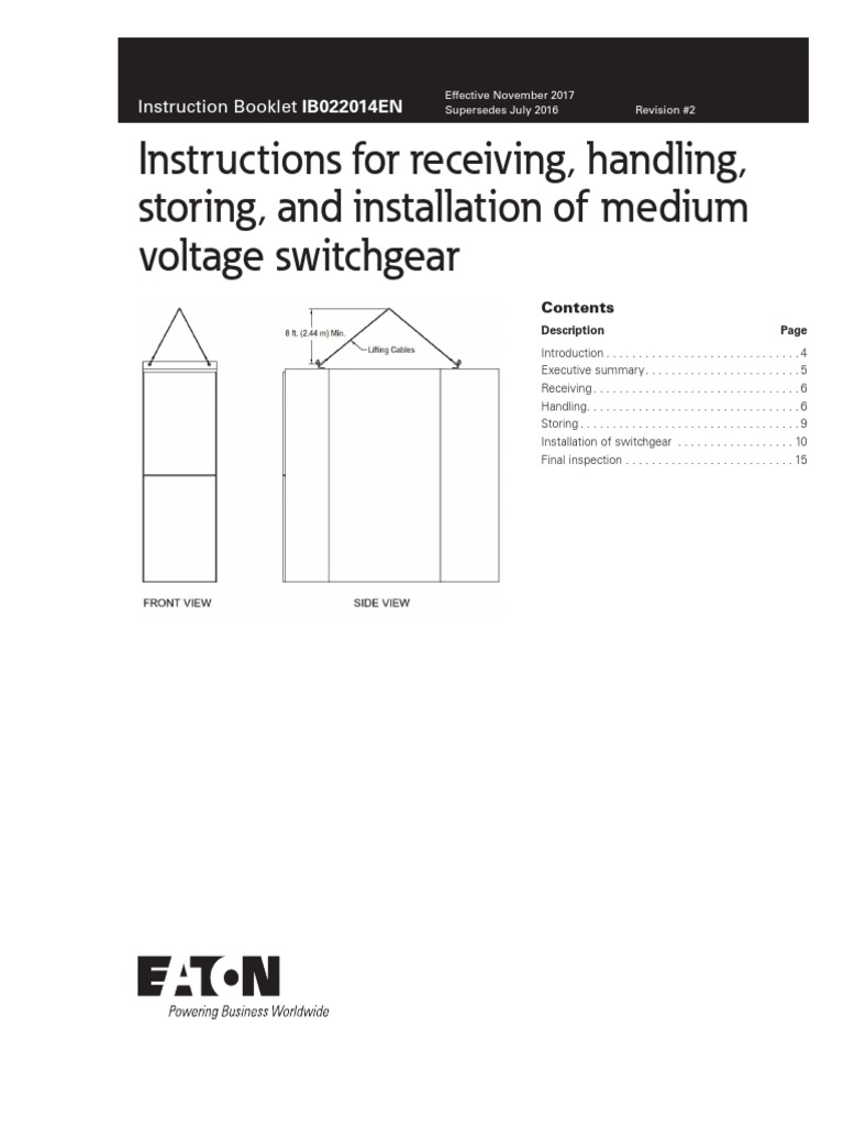 Medium Voltage Switchgear Receiving Handling Storing Installation ...
