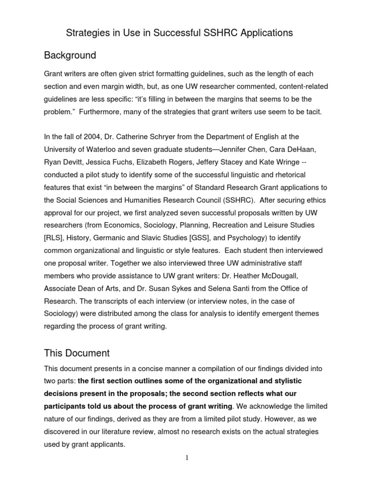 Strategies in Use in Successful SSHRC Applications Background | PDF ...